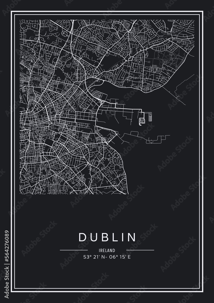 Black and white printable Dublin city map, poster design, vector ...