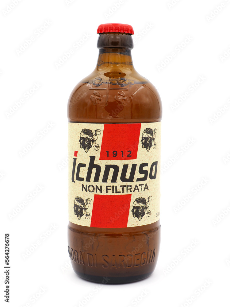 ROME, ITALY - JANUARY 24, 2023. Bottle of Ichnusa unfiltered beer ...