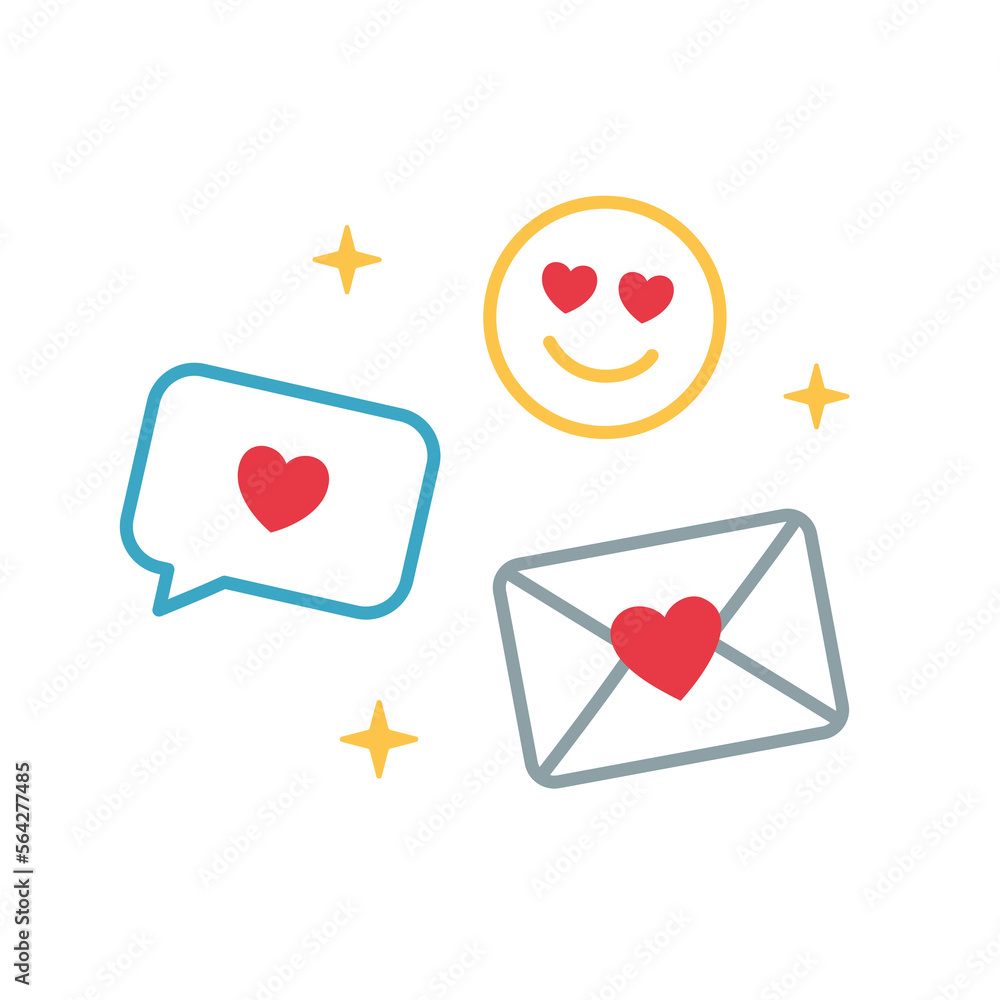 Set of vector messages icons in doodle style. Emoji, smiles. Line, hand ...