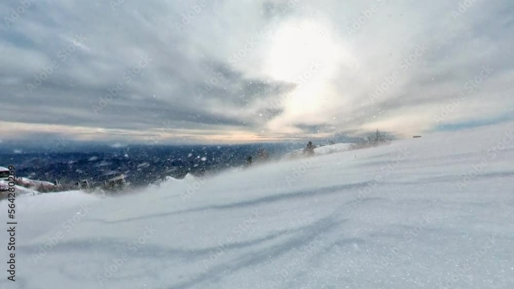 360 view of Snow flurry in the italian alps mountains. Mountain walk ...