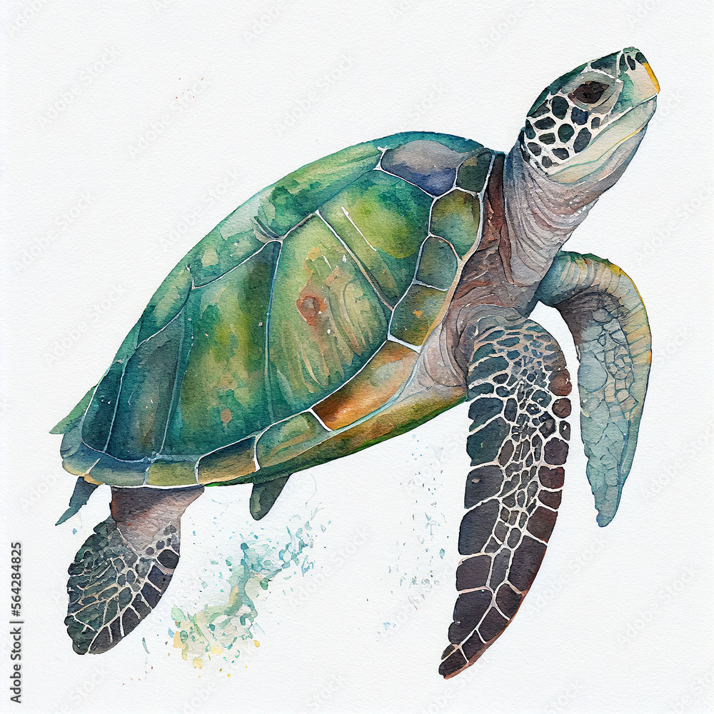 Watercolor of a green sea turtle Stock Illustration | Adobe Stock