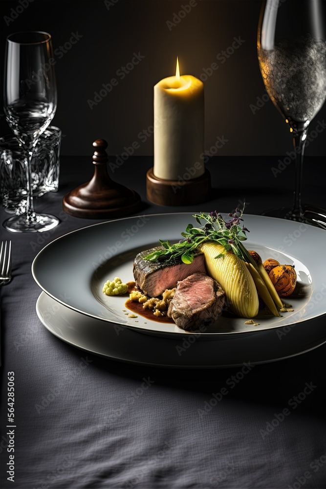 Delicious food in a fine dining restaurant. Ultra realistic. Generative ...