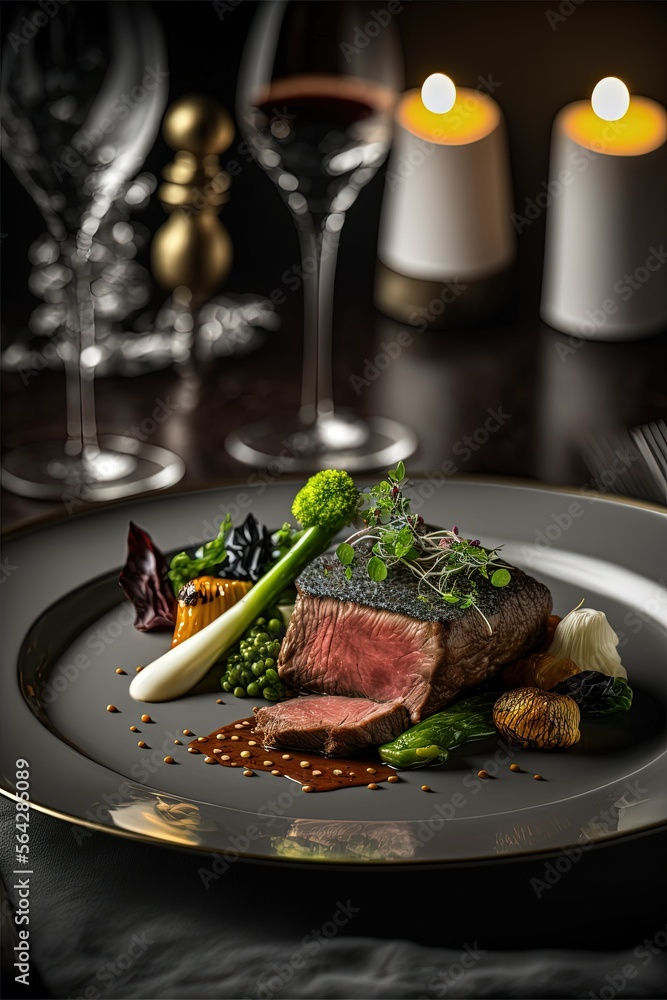 Delicious food in a fine dining restaurant. Ultra realistic. Generative ...