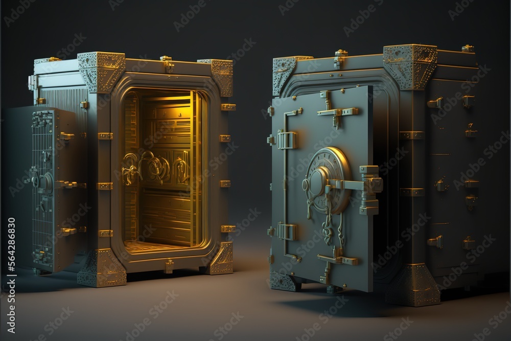 Bank metal vault and safes with open and closed doors. AI Stock ...