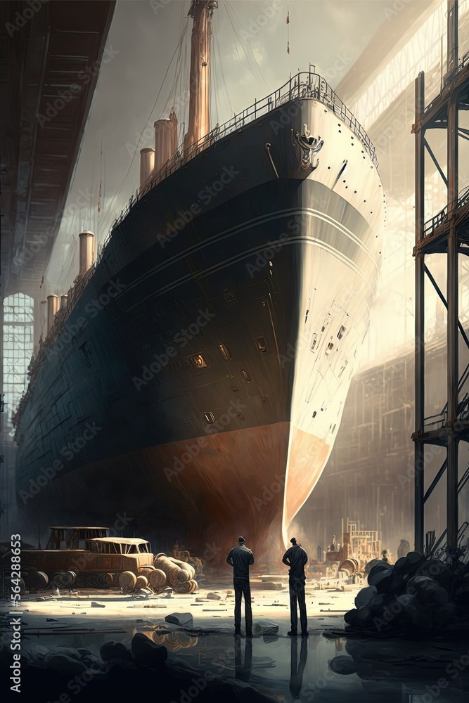 Old interbelic shipyard, dry doc. Naval factory, A new ship is ready ...