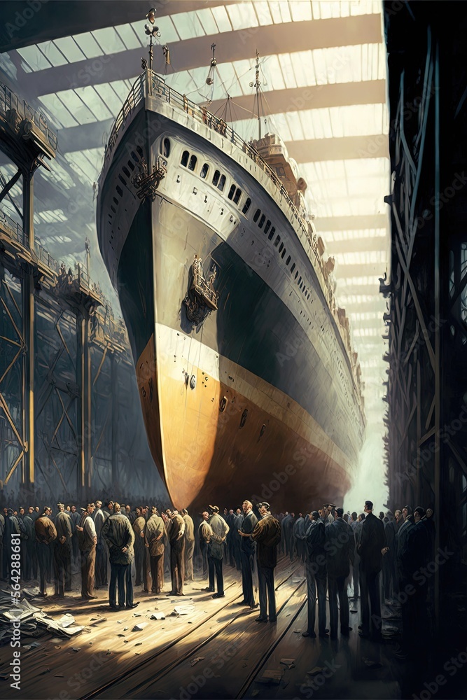 Old interbelic shipyard, dry doc. Naval factory, A new ship is ready ...