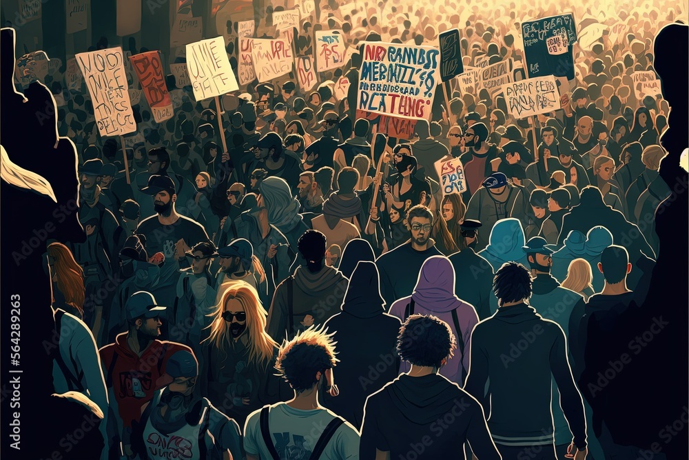 Large group of people protesting.. Big crowd of people on the streets ...