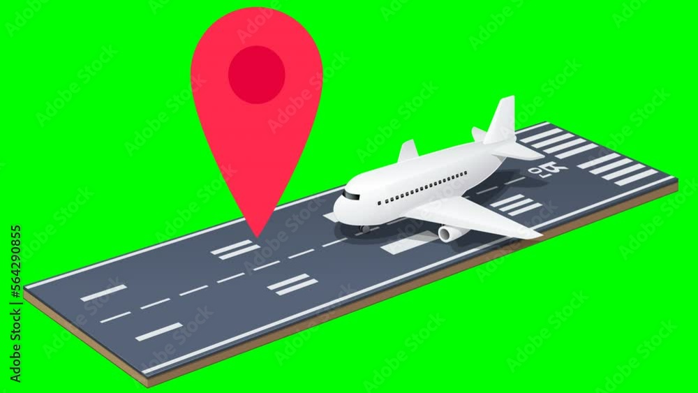 Animation loop of a map marker hopping on an airport runway with an ...