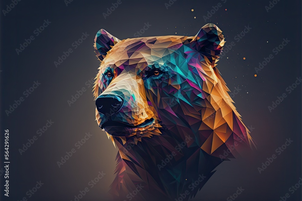 Realistic Low Poly Bear Portrait, Colourful Polygonal Shapes. Ai ...