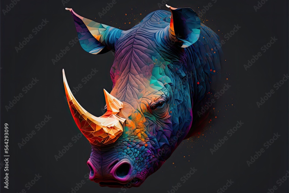 Realistic Low Poly Rhinoceros Portrait, Colourful Polygonal Shapes. Ai ...
