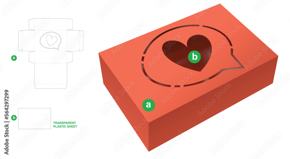 box with heart window die cut template and 3D mockup Stock Vector ...