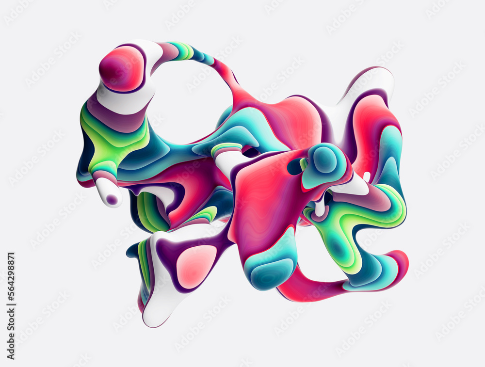 3d render, abstract colorful unusual curvy shape, clip art element ...