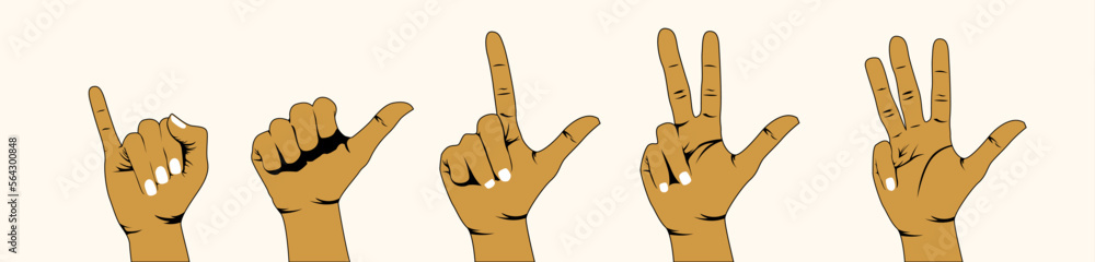 counting hands vector illustrations. Counting fingers. Hand gestures ...