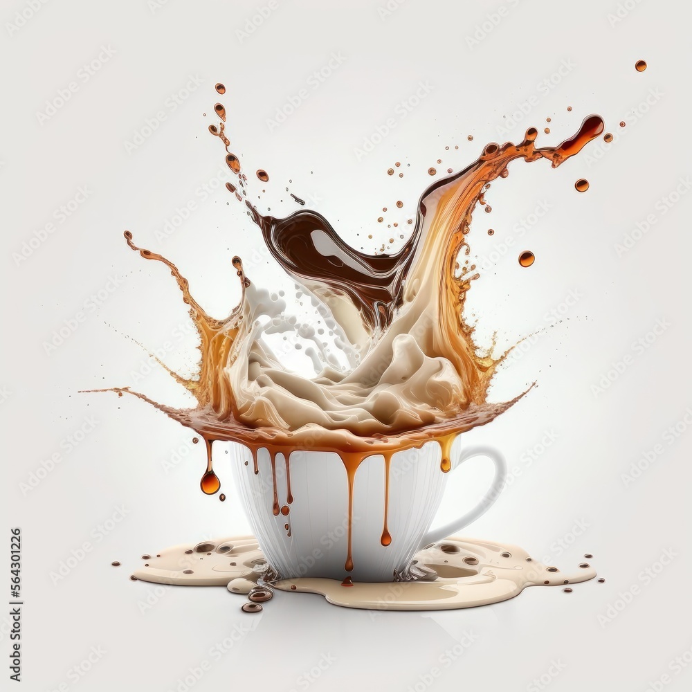 3D of milk or coffee or chocolate splash isolated on white background ...