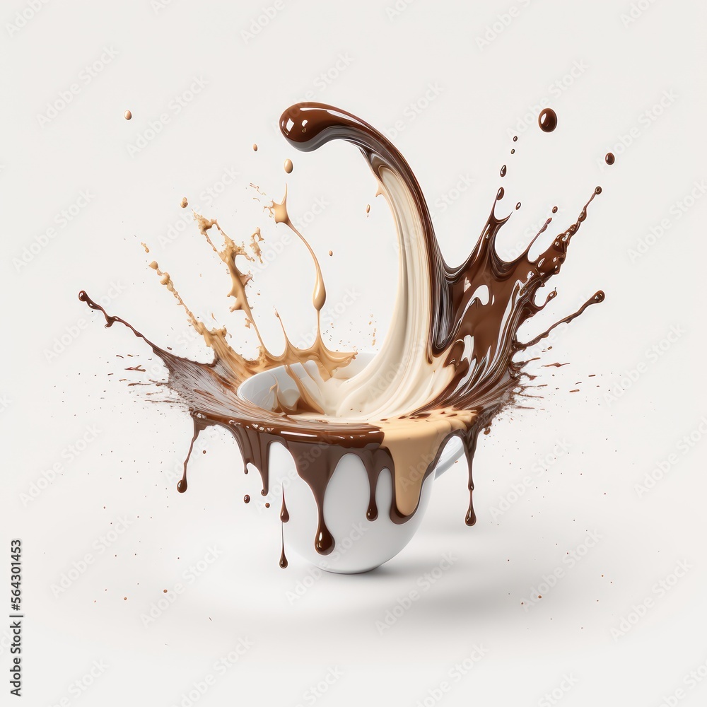 3D of milk or coffee or chocolate splash isolated on white background ...