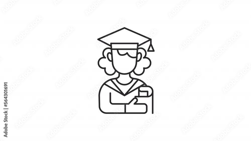 Animated girl student linear icon. University graduate. Higher ...