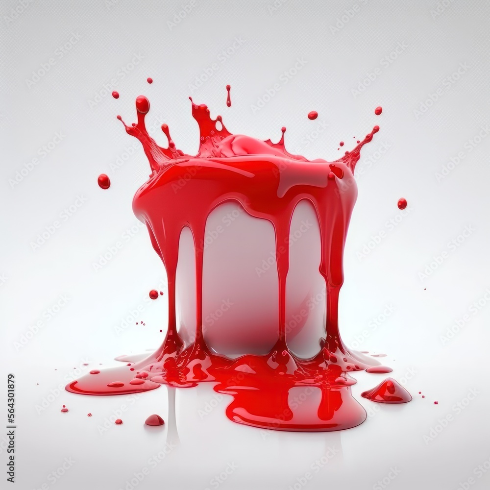 3D of red liquid splashing isolated on white background. Strawberries ...