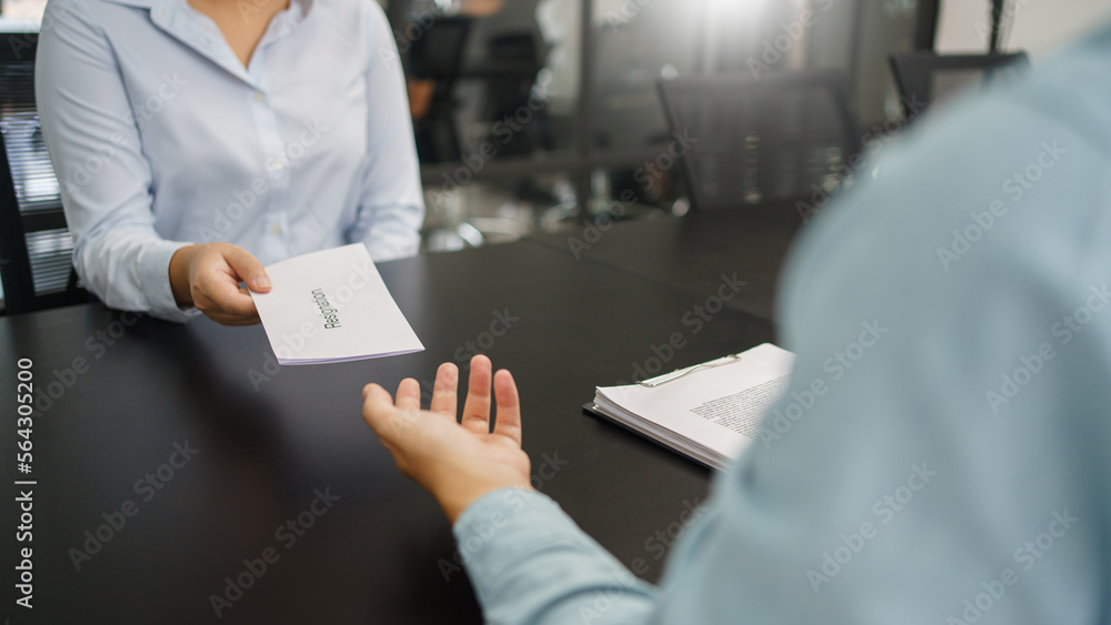 Resignation concept, Female employee sending resignation letter to ...