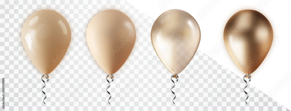 Golden Balloon set isolated on transparent background. Vector 3d ...