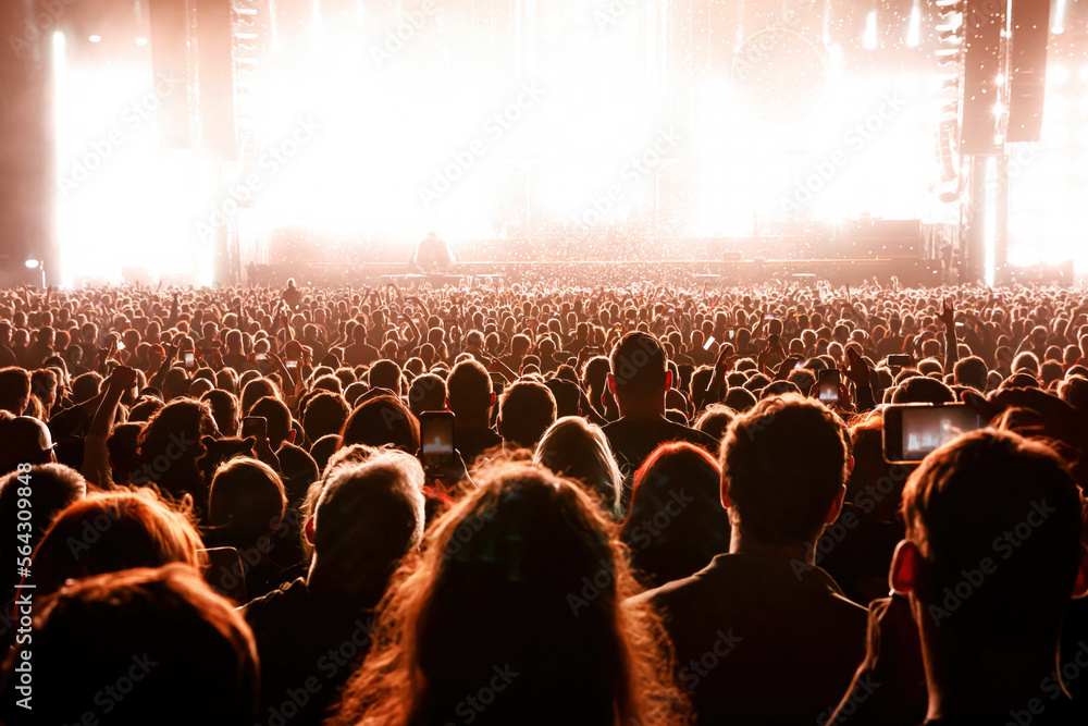Photo & Art Print The happy crowd in a concert hall. Silhouettes of ...