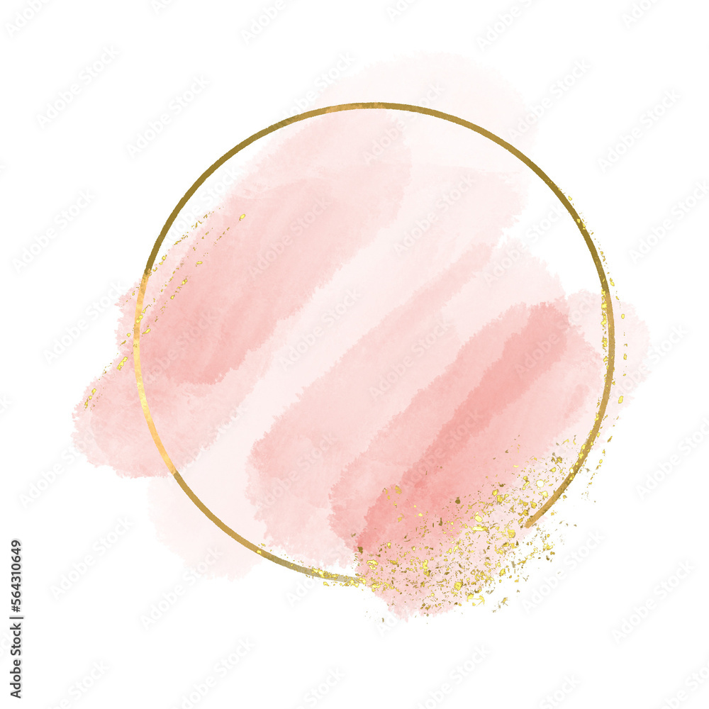 Pastel rose or pink watercolor brush stroke splash with luxury golden ...