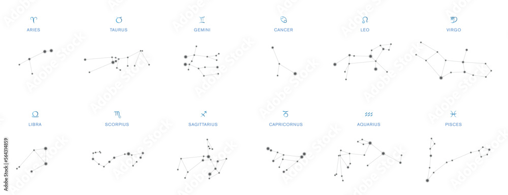 Constellations, astronomical patterns representing the twelve ...