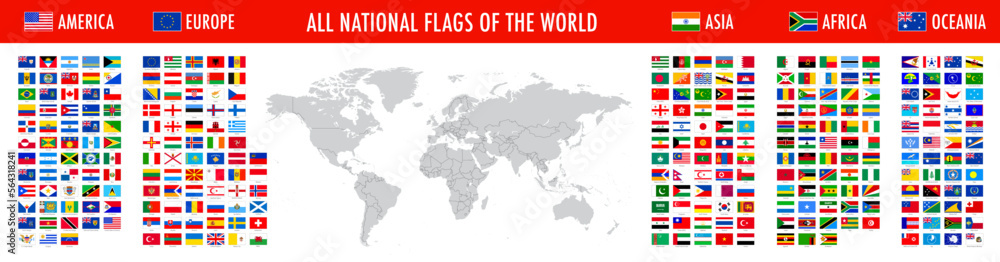 All World National Flags with a Full Vector World Map. Full Vector set ...