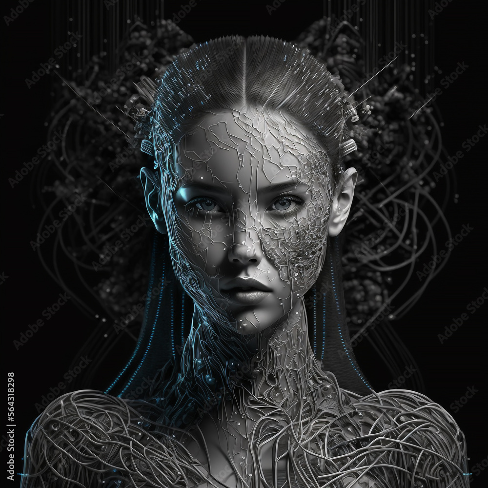 generative ai illustration representing a futuristic cyborg robot girl ...