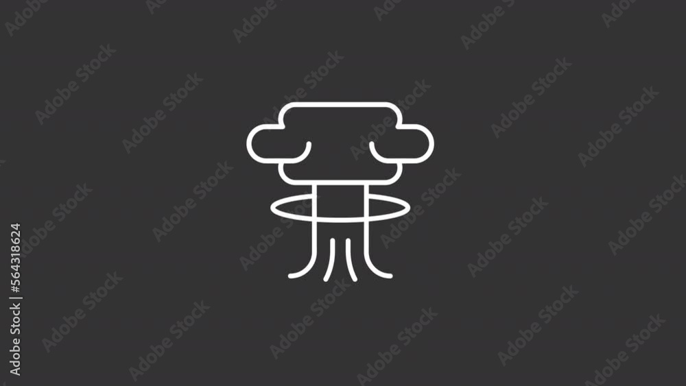 Animated atom bomb white line icon. Nuclear explosion. Radioactive ...