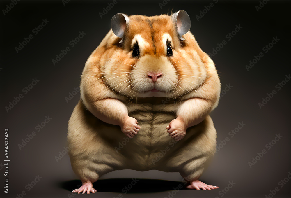 angry hamster with a lot of muscle looks evil on a simple background ...