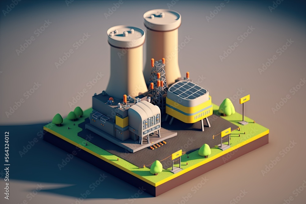 Cute nuclear power plant 3D AI Stock Illustration | Adobe Stock