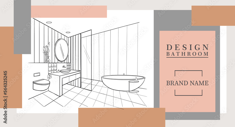 Design bathroom interior. Vector line drawing modern home furniture and ...