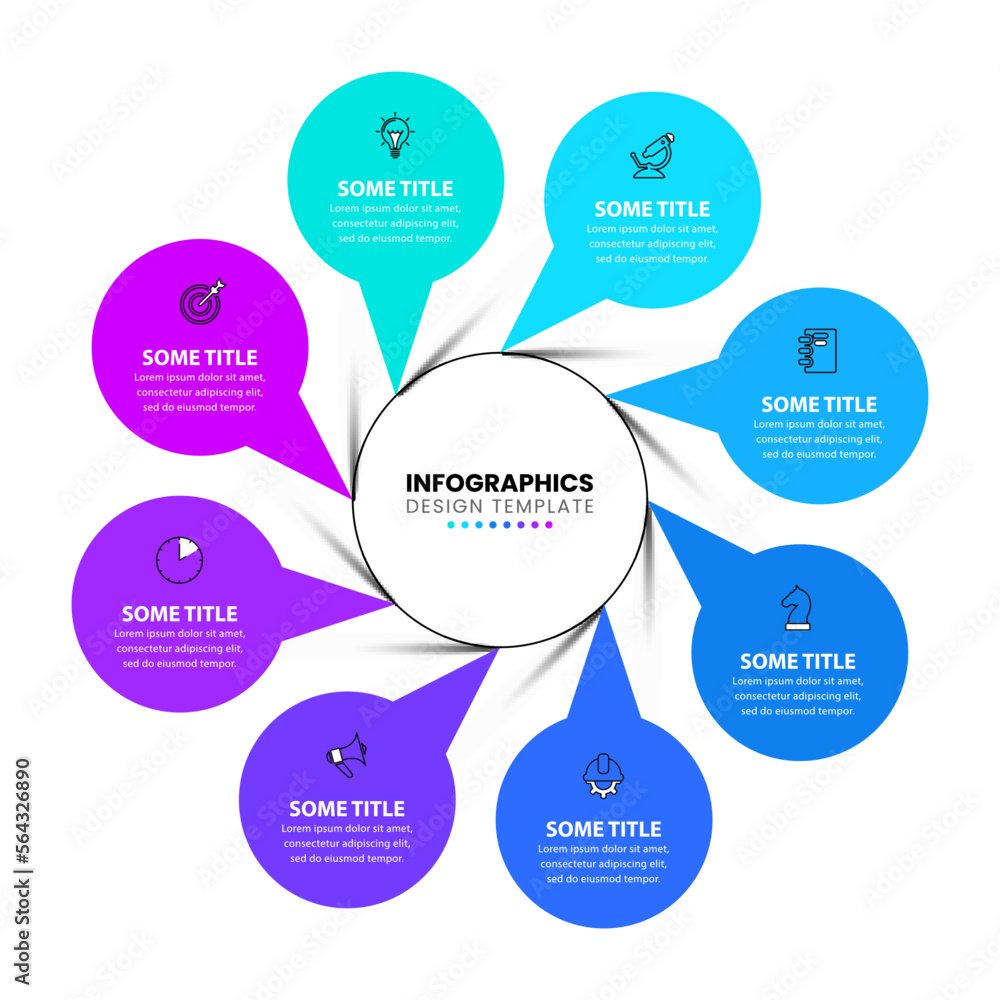 Infographic template. 8 pointers with texts around the central circle ...