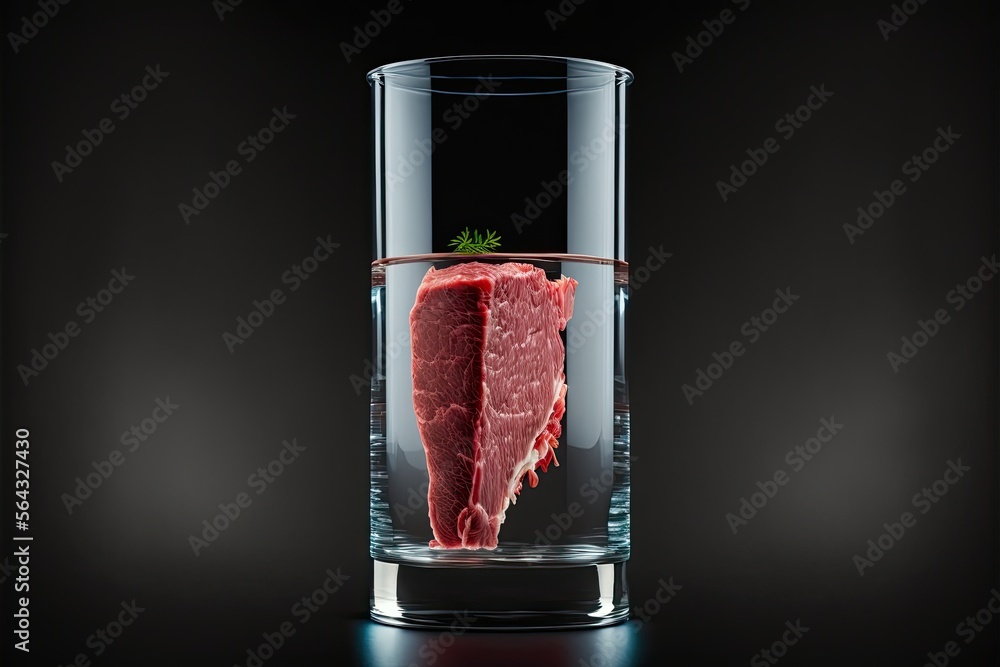 Lab grown meat on display, real looking vegan meat with copy space ...