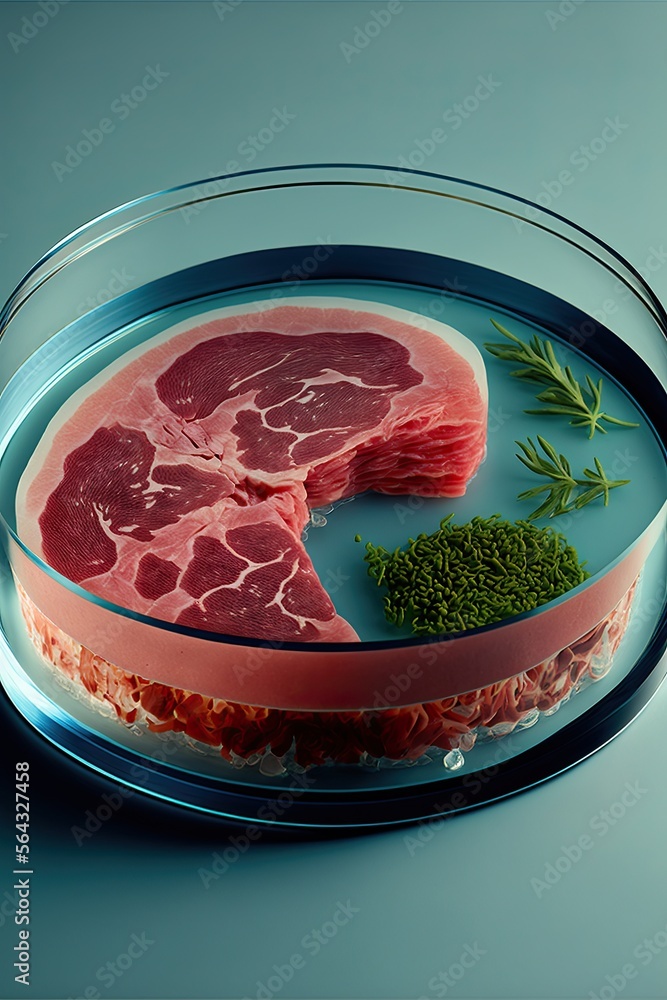 Lab grown meat in a petri dish, vegan meat, no kill meat, generative ai ...