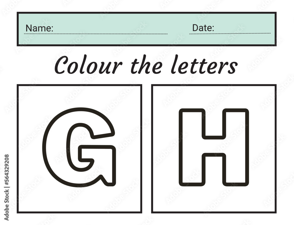 letter G - H coloring practice worksheet with all numbers for kids ...