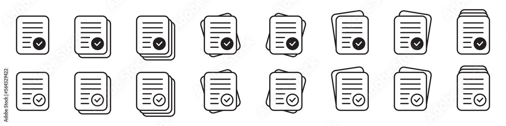 Questionnaire icon. Document with mark icon. Complete sign or logo ...