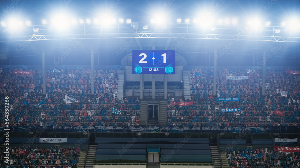 Football Soccer Stadium Championship Match, Scoreboard Screen Showing ...