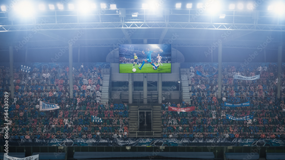Football Soccer Championship Stadium Match, Scoreboard Screen Showing ...