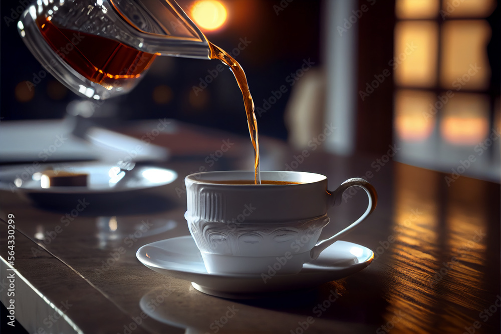 Pouring English Earl Grey tea into a coffee cup, Generative AI Stock ...