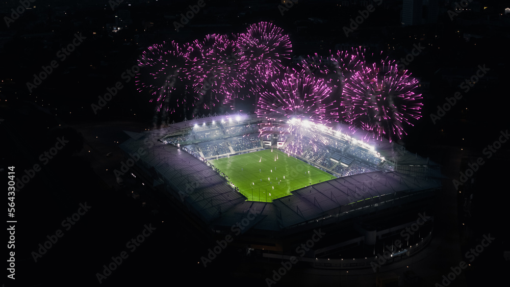 Aerial Establishing Shot of a Whole Stadium with Soccer Final Match ...