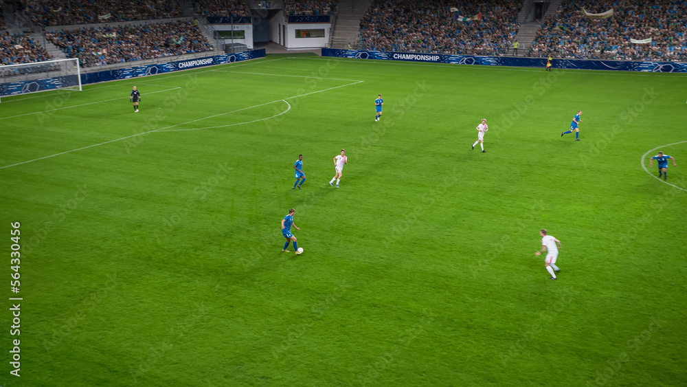 Soccer Football Championship Stadium with Crowd of Fans: Blue Team ...