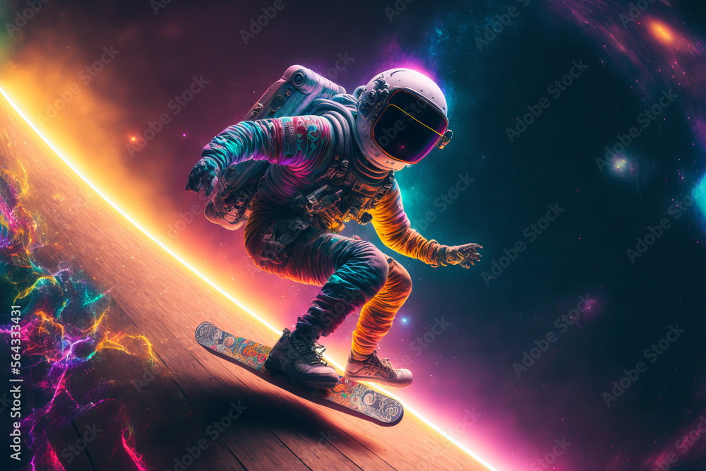 Amazing AI generated illustration of side view of spaceman riding ...