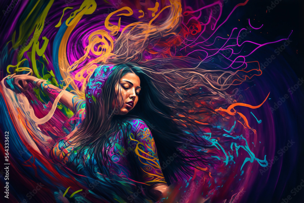 Generative AI illustration of hip hop Asian female dancer with long ...
