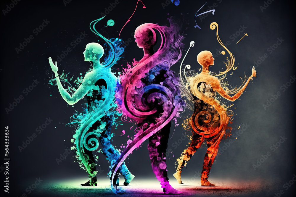 Music notes made of light. Musical notes dancing. Rhythm. Musical ...