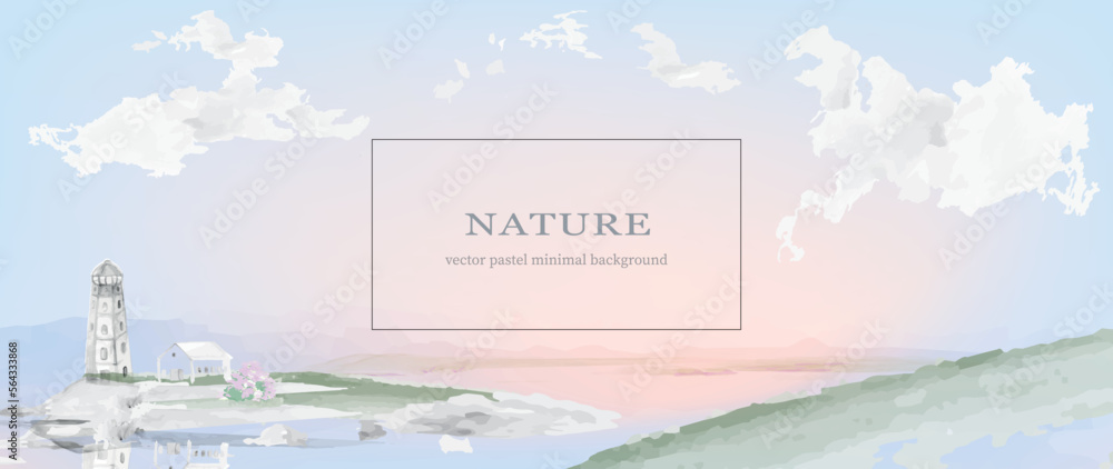 Nature background with place for text. Watercolor pastel landscape ...