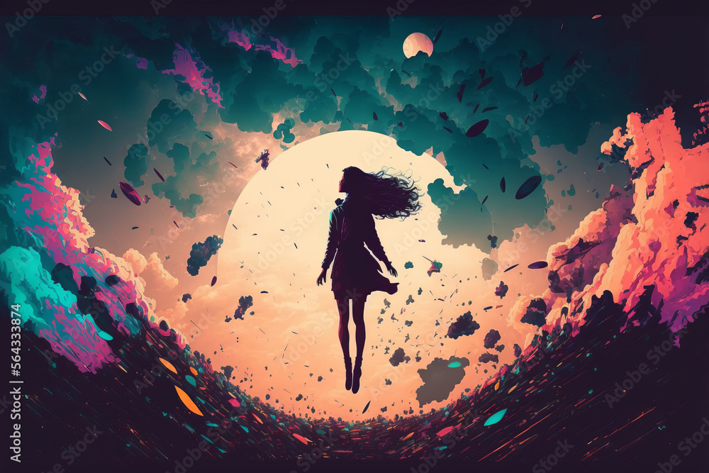 Generative AI illustration of full body of silhouette girl falling from ...