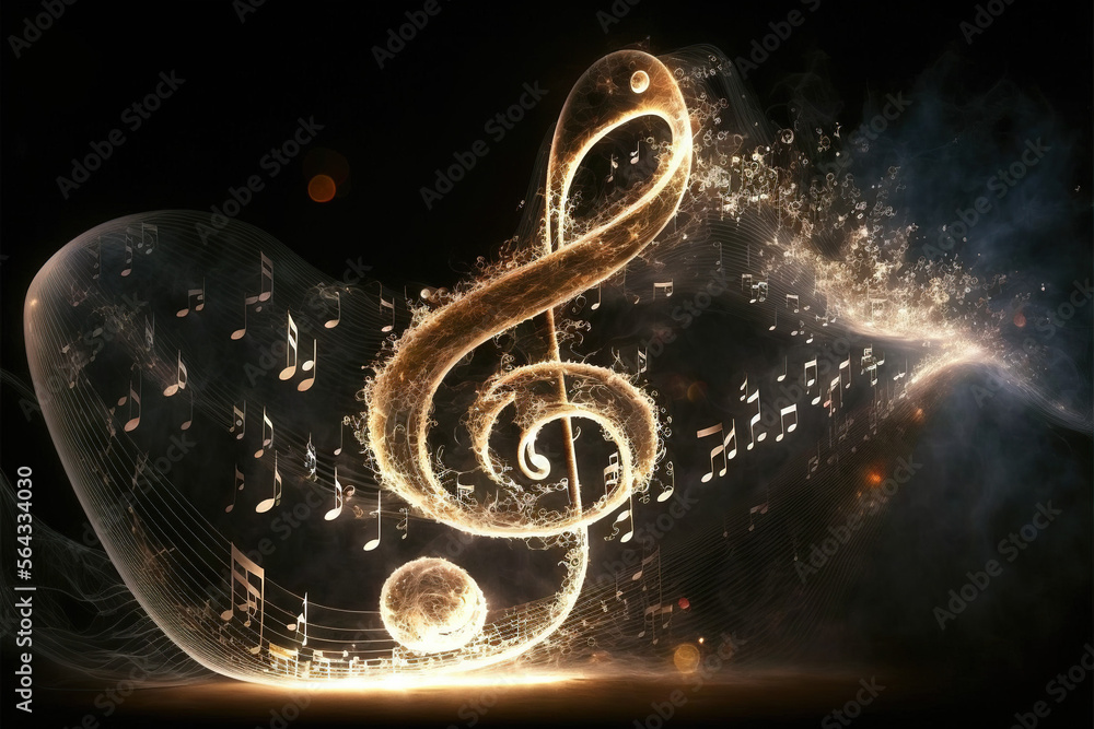 Music notes made of light. Musical notes dancing. Rhythm. Musical ...
