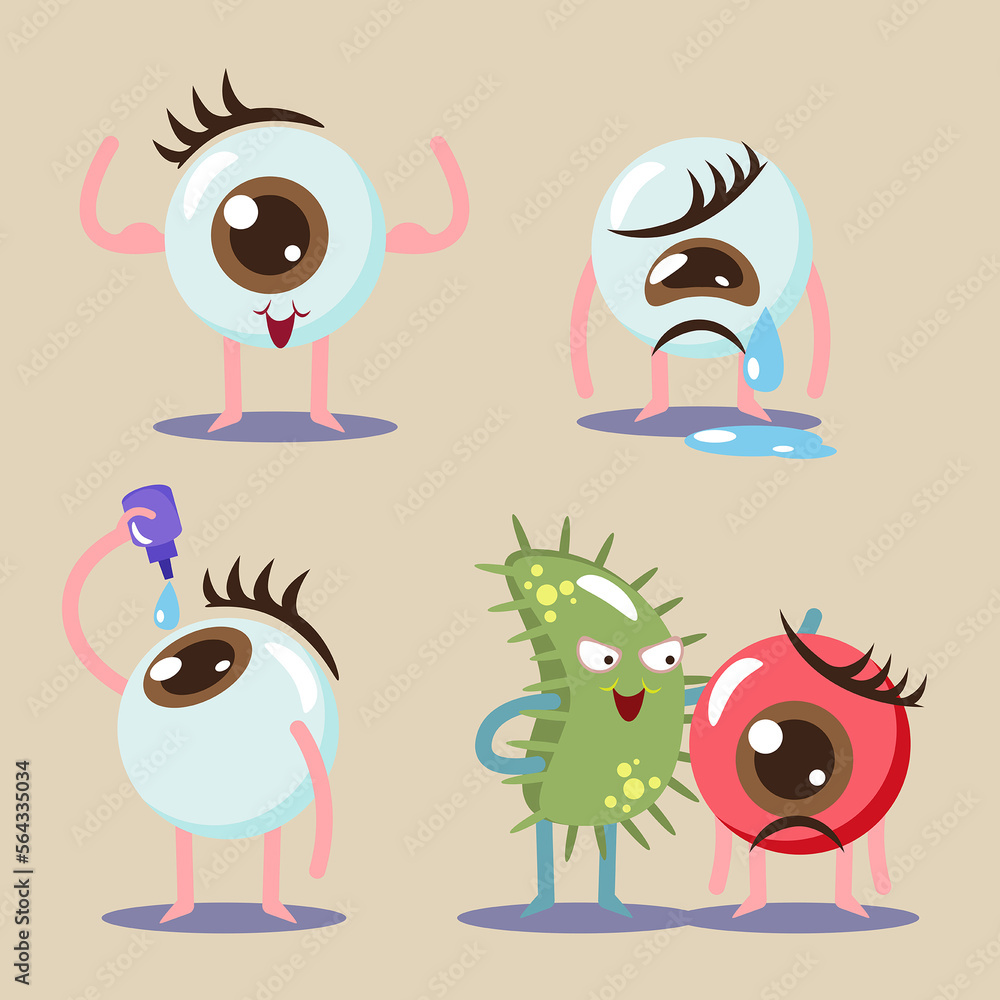 ภาพประกอบสต็อก cartoon human eyes clear,healthy, injury ,tried with ...