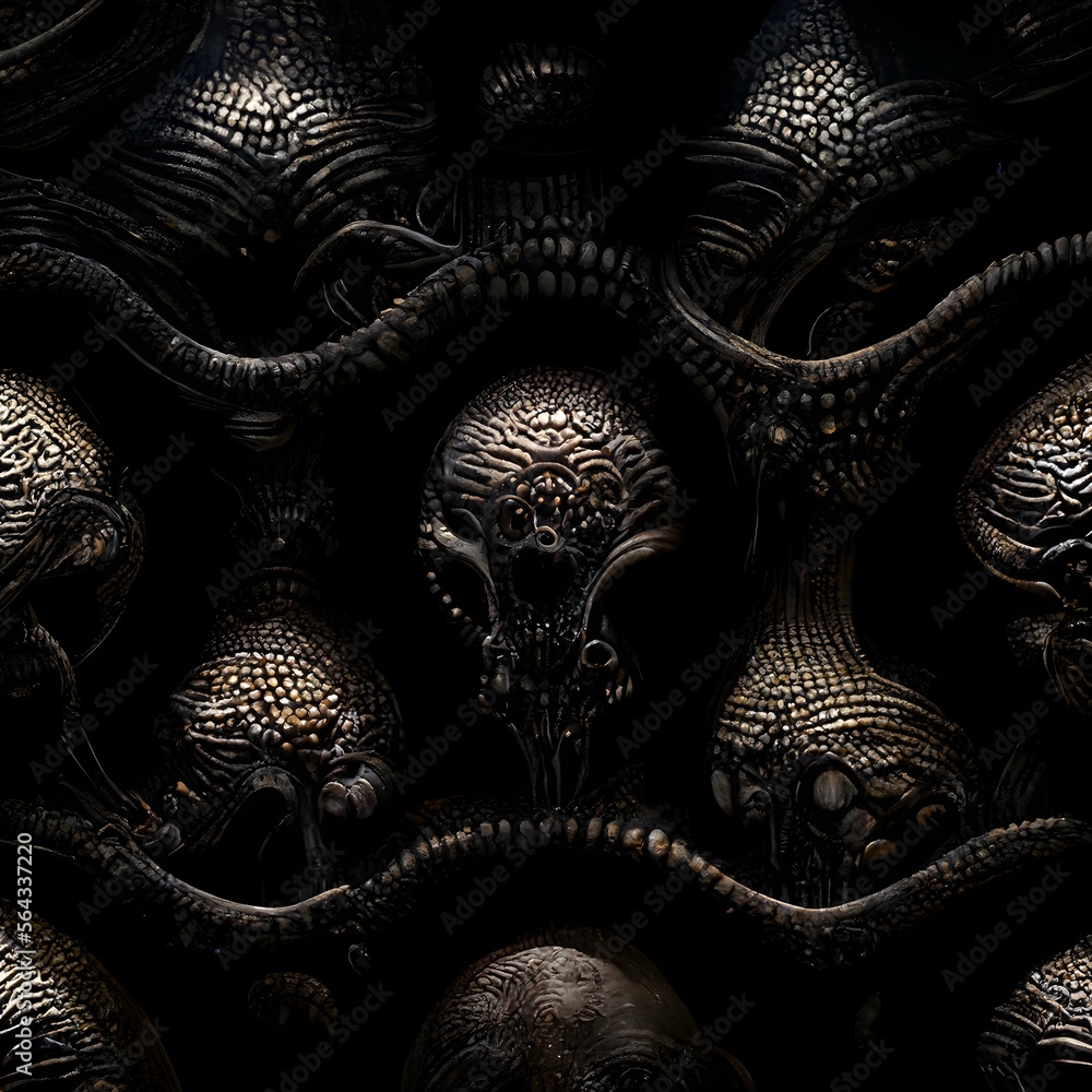 wide shot organic alien skin texture isometric view fractals hyper ...